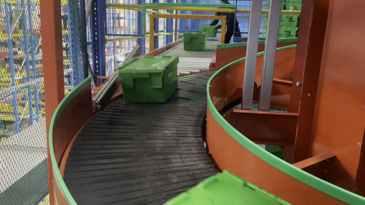 Vertical Conveying of Totes with CANOPUSVERT Motorized Spiral Conveyor ...